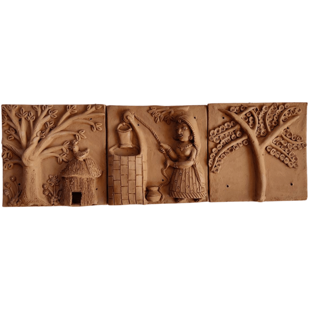 Wonderful Hut In A Forest Terracotta Plaques (Set Of 3)