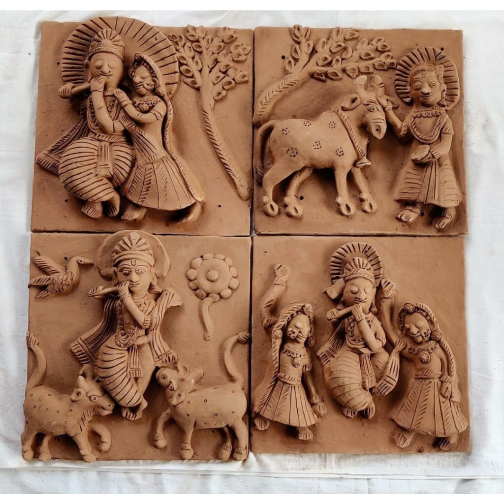 Mesmerizing Tales Of Krishna Clay Plaques (Set Of 4)
